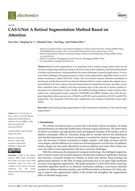 Pdf Cas Unet A Retinal Segmentation Method Based On Attention