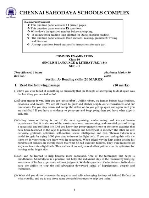 Cssc Eng 10 Qp Set Ii For Practice Paper Pdf Mindfulness