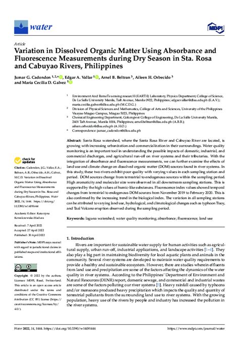 (PDF) Variation in Dissolved Organic Matter Using Absorbance and Fluorescence Measurements ...