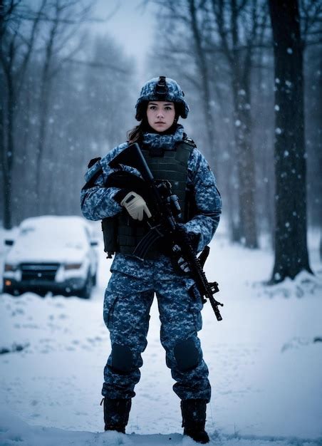 Premium Ai Image A Beautiful Brunette Soldier Girl