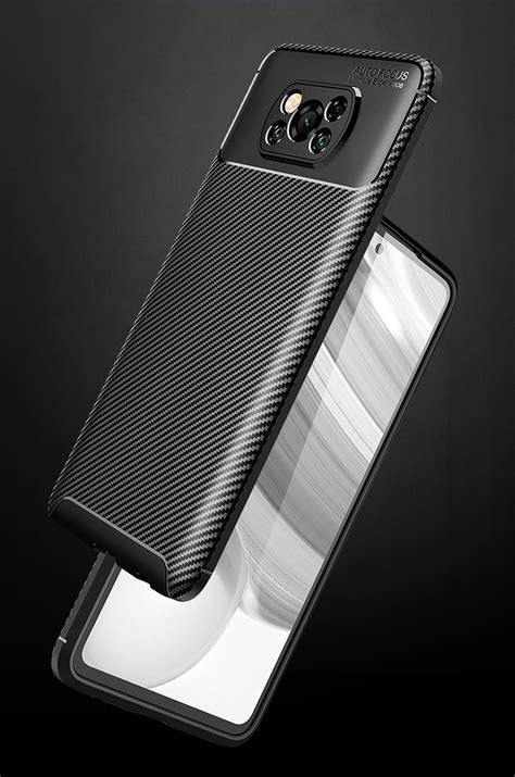Carbon Fiber Anti Drop Case TPU Back Cover For Xiaomi Poco X NFC Black