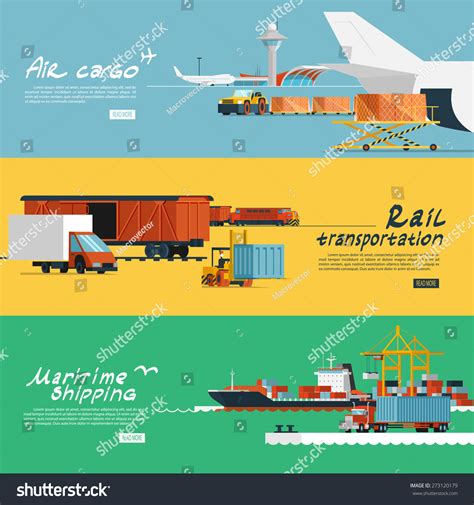 Logistic Concept Flat Banners Set Maritime Stock Vector Royalty Free