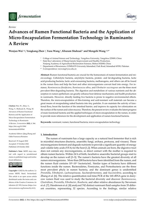 Pdf Advances Of Rumen Functional Bacteria And The Application Of Micro Encapsulation