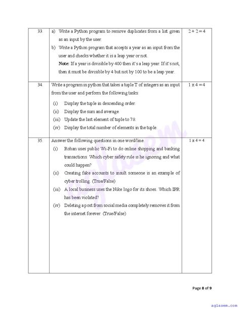 Class 11 Computer Science Sample Paper 2026 Pdf Download Computer Science Model Question Paper