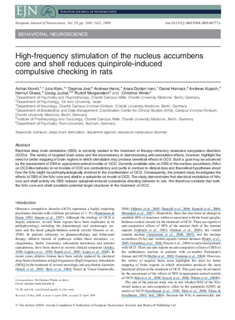 Pdf High Frequency Stimulation Of The Nucleus Accumbens Core And