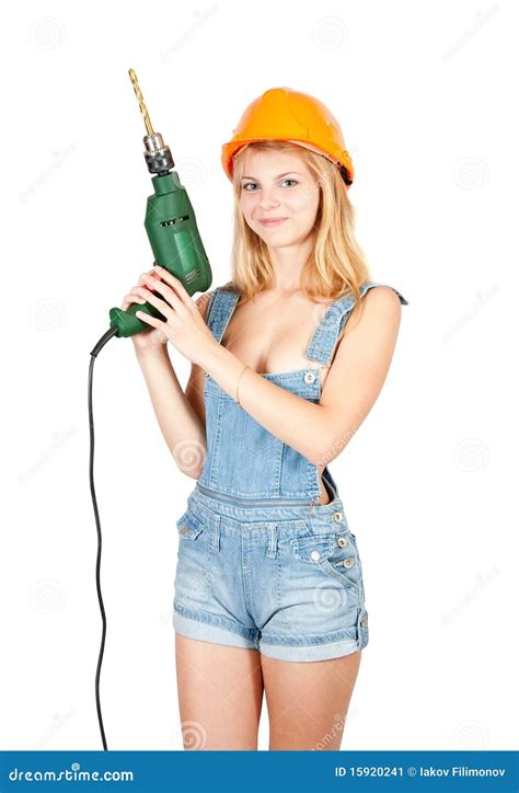 Girl With Drill Stock Image Image Of Engineer Hardhat