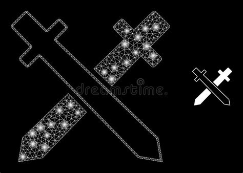 vector mesh web swords with light wire frame dots stock vector