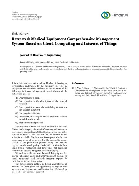 Pdf Retracted Medical Equipment Comprehensive Management System