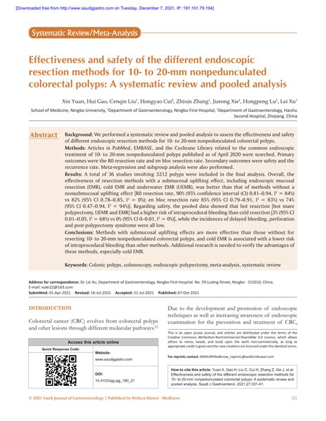Pdf Effectiveness And Safety Of The Different Endoscopic Resection