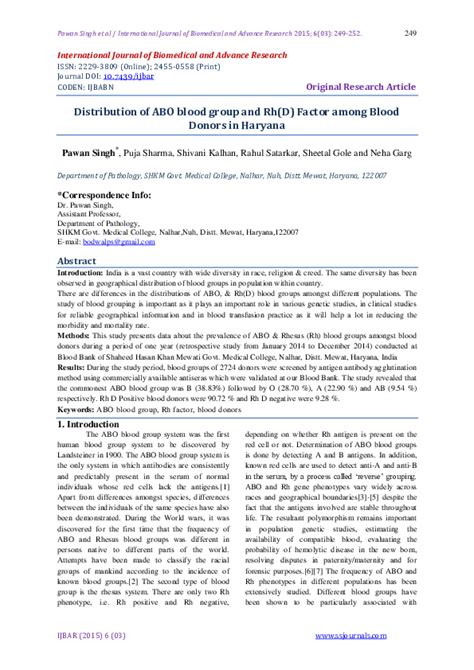 Pdf Distribution Of Abo Blood Group And Rhd Factor Among Blood