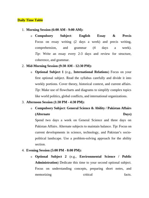 Daily Time Table Pdf Science Essays