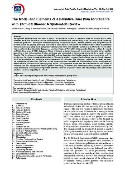 Pdf The Model And Elements Of Palliative Care For Patients With