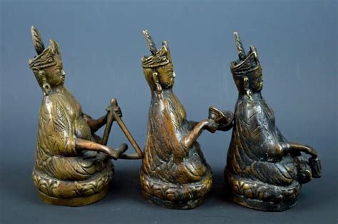 Antique 3 Seated Guru Bronze Holding With Different Attribute Etsy