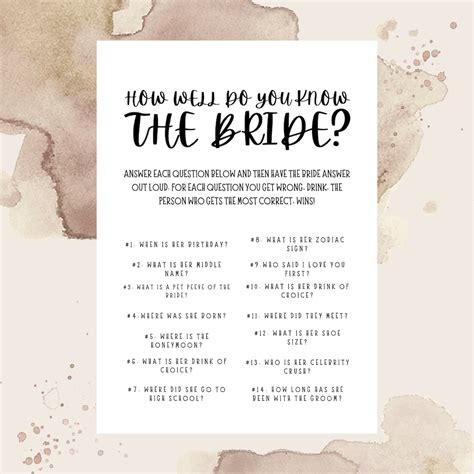 Editable How Well Do You Know The Bride Quiz Minimalist Bachelorette