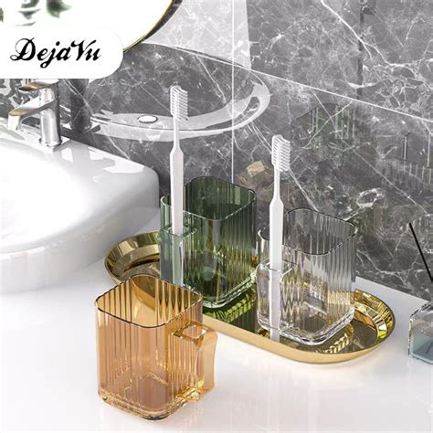 Jual Dejavu Gelas Kumur Sikat Gigi Transparan Holder Pasta Gigi Organizer Meja Tempat