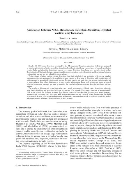 Pdf Association Between Nssl Mesocyclone Detection Algorithm Detected