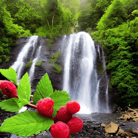 Raspberry With Greenery And Waterfall · Creative Fabrica
