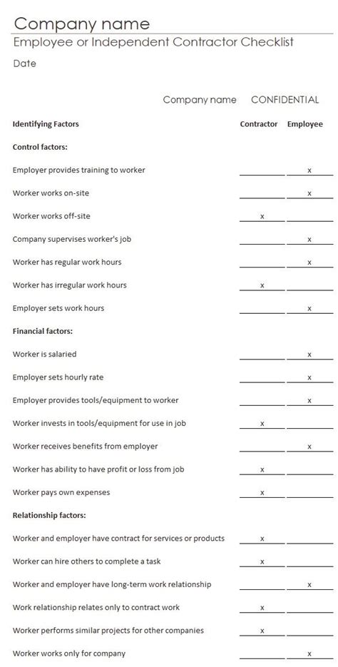 Employee Or Independent Contractor Checklist Template In Excel