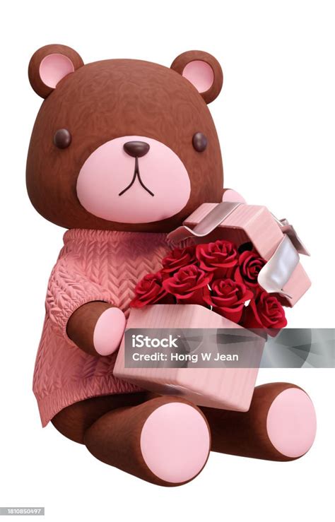 발렌타인 데이 결혼식 생일 등에 적합한 흰색 배경에 분홍색 옷을 입은 작은 곰의 3d 렌더링 그림 2월에 대한 스톡 사진 및