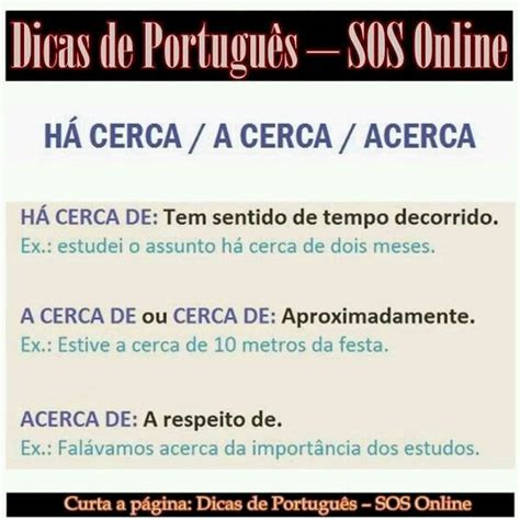 H Cerca A Cerca Acerca Dicas De Portugues Duvidas De Portugues