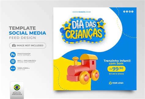 Dia Das Crianças Post Social Media Em 3d Render Para Campanha De