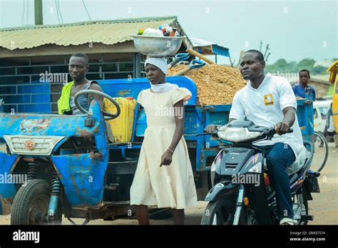 Local African People Doing Daily Job In Ghana Village Western Africa