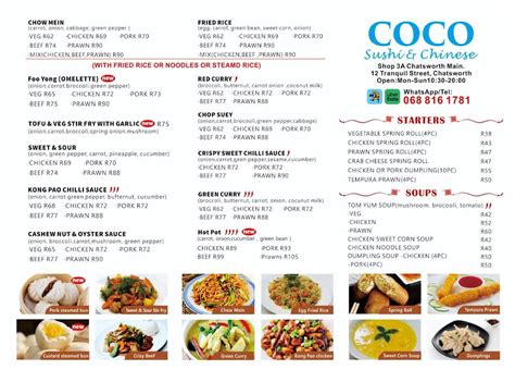 Menu At Tommys Coco Sushi And Chinese Chatsworth