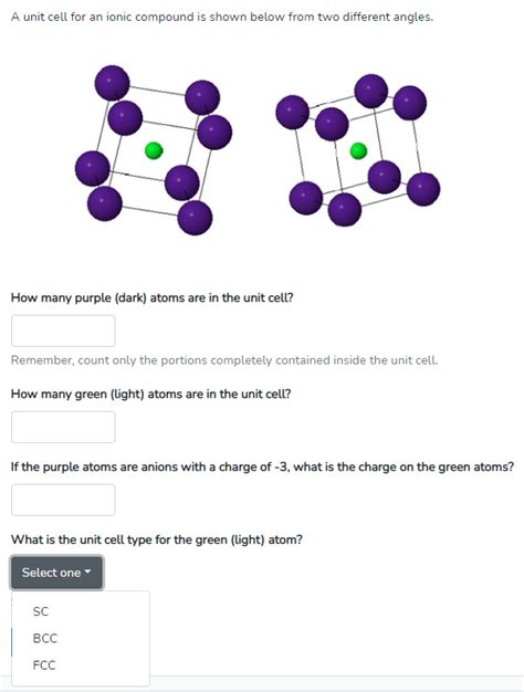 Solved A Unit Cell For An Ionic Compound Is Shown Below From