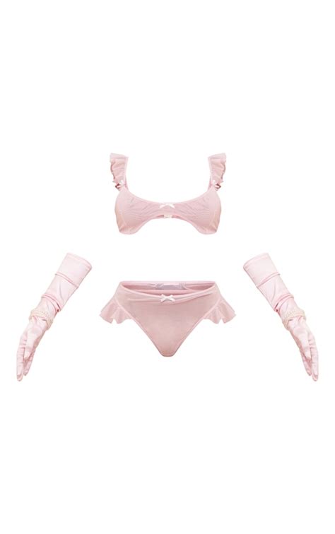 Pink Mesh Frill Detail Lingerie Set Prettylittlething