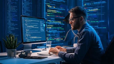 Premium Photo Programmer Working In A Software Development And Coding