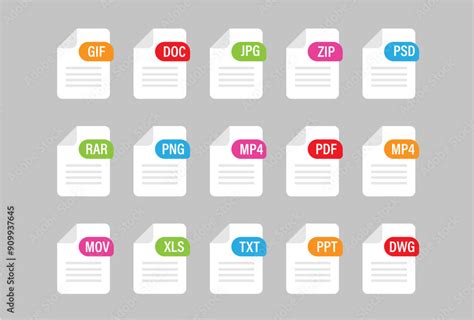 File Type Icon Set Popular Files Format And Document Format And