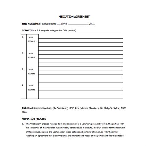 Sample Mediation Agreement Template