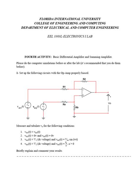 Elec I Lab 4 Pdf Operational Amplifier Amplifier