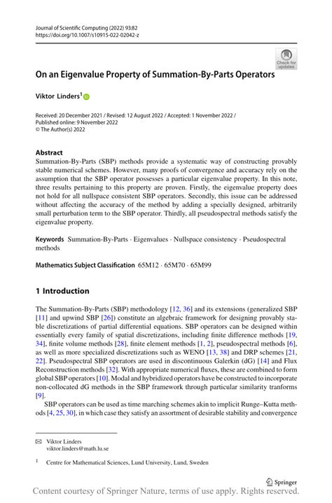 Pdf On An Eigenvalue Property Of Summation By Parts Operators