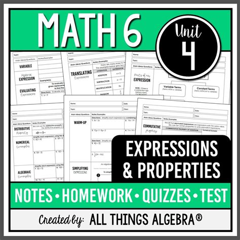 Math 6 Unit 4 Expressions And Properties All Things Algebra®