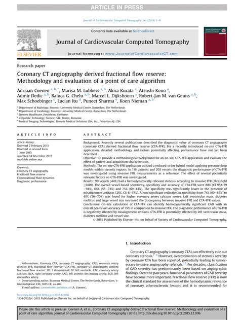 Pdf Coronary Ct Angiography Derived Fractional Flow Reserve Methodology And Evaluation Of A