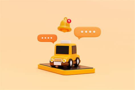 온라인 교통 서비스 개념 웹 배너 만화 아이콘 또는 기호 배경 3d 일러스트레이션을위한 알림 팝업 벨 알림 경고 및 버블 채팅이