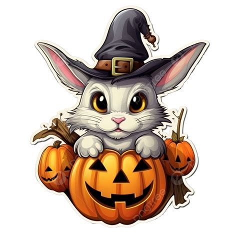 Sticker Halloween Rabbit With Big Pumpkin Jack Sticker Bunny Halloween PNG Transparent Image