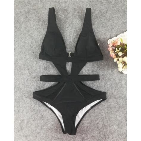 Maillot de bain une pièce noir sexy maille découpé plongeant en V monokini blanc rose olympiques