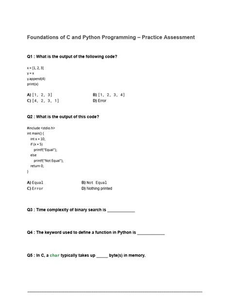 C And Python Programming Assessment Pdf Integer Computer Science