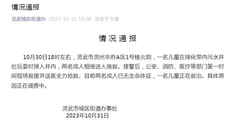 一儿童掉入污水井：2名成人入井施救死亡，儿童正在救治灵武市化粪池城区街道