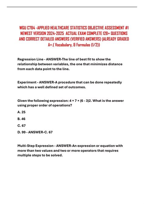 Wgu C784 Applied Healthcare Statistics Objective Assessment 1 Newest Version Actual Exam