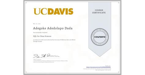 Adegoke Dada On Linkedin Completion Certificate For Sql For Data Science