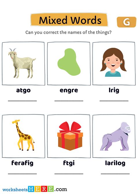 Letter G Scramble Words Find Pdf Worksheets With Pictures Unscramble