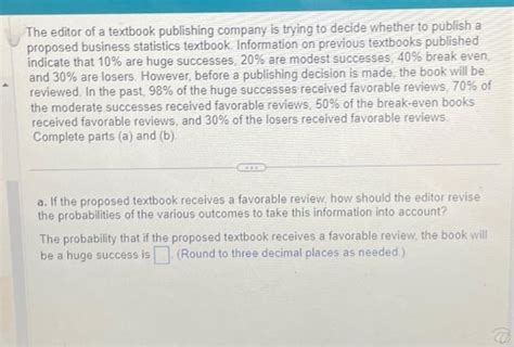 Solved The Editor Of A Textbook Publishing Company Is Trying