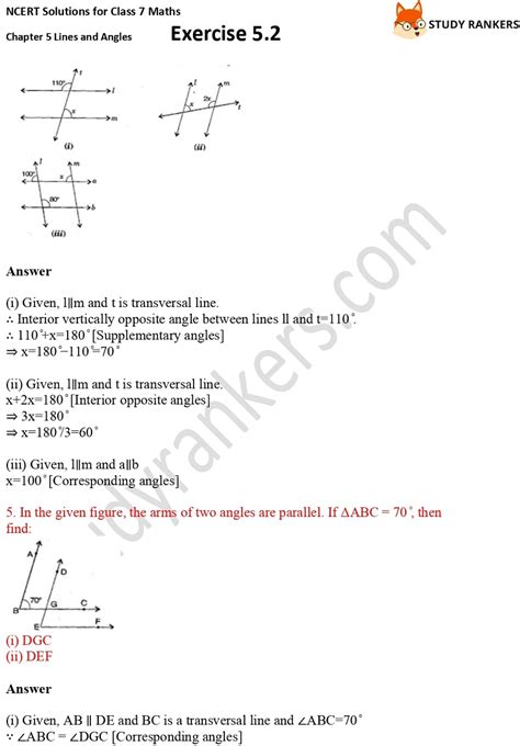 NCERT Solutions For Class Maths Ch Lines And Angles Exercise