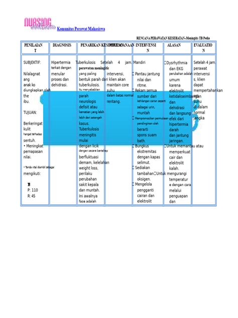 Rencana Perawatan Keperawatan Untuk Meningitis Tb Pedia Pdf