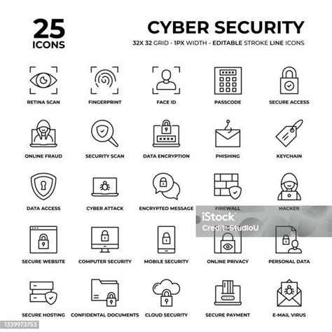 Cyber Security Line Icon Set向量圖形及更多圖示圖片 圖示 網絡安全性 釣魚 網絡 Istock