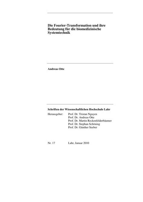 PDF Fourier Transformation und ihre Bedeutung für A