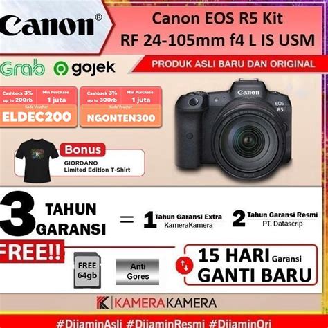 Jual Canon Eos R5 Kit Rf 24 105mm F4 L Is Usm Mirrorless Garansi